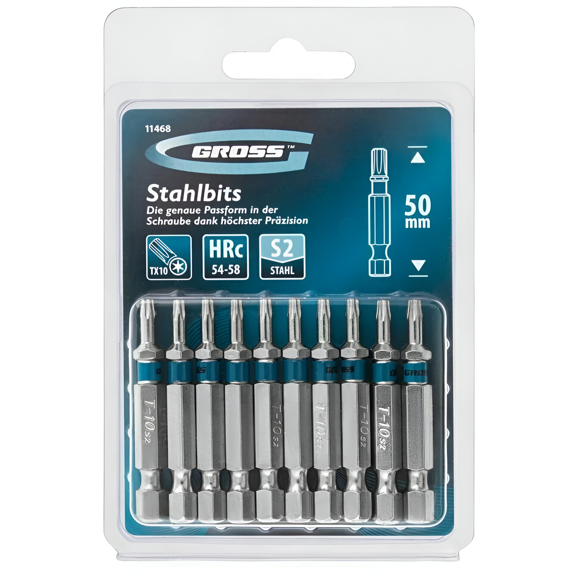Набор бит для шуруповерта Torx 10 х 50, сталь S2, 10 шт. Gross магнитная