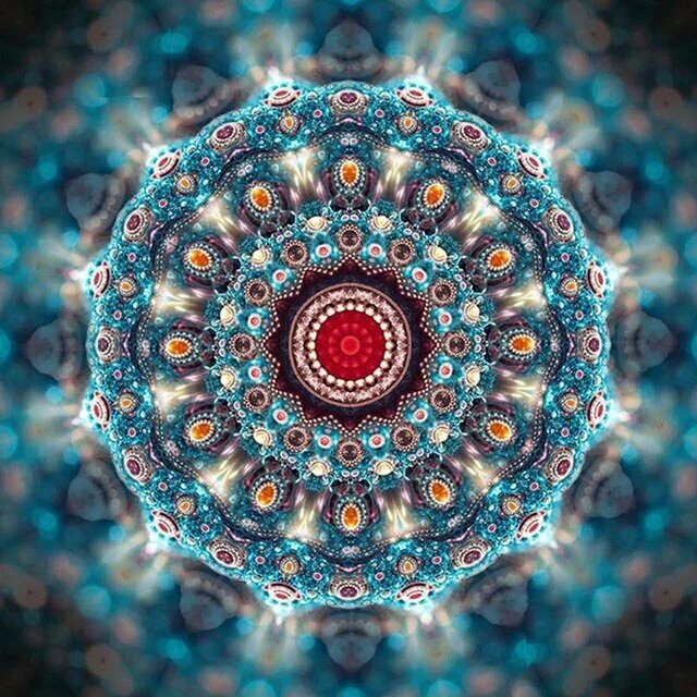 Алмазная живопись HOMFUN "Мандала пейзаж" 60x60 см Бирюзовый, Round Drill 20x20cm, разноцветный