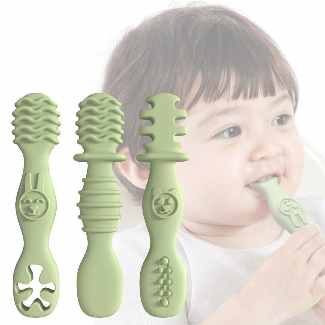 Детская силиконовая ложка для кормления, детская тренировочная ложка для самостоятельного кормления, набор посуды для прикорма из 3шт