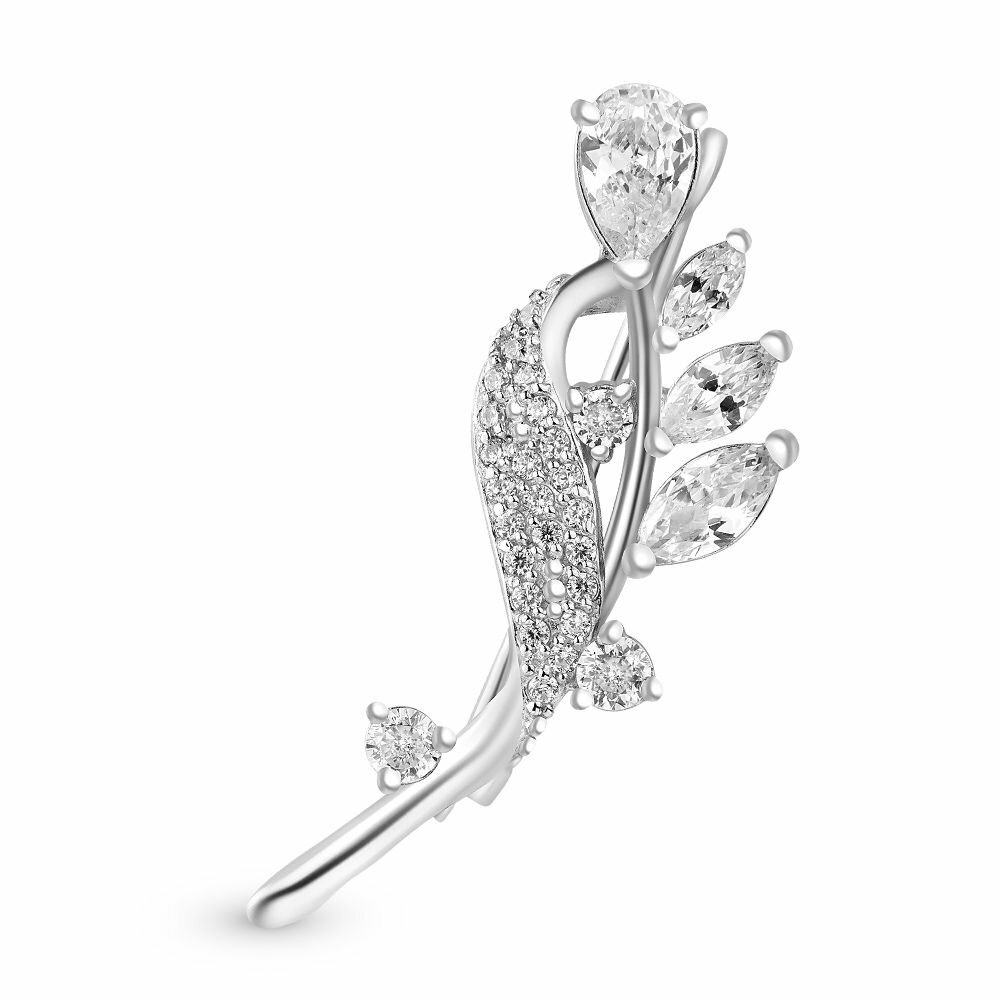 Брошь, серебро, 925 проба, родирование, фианит