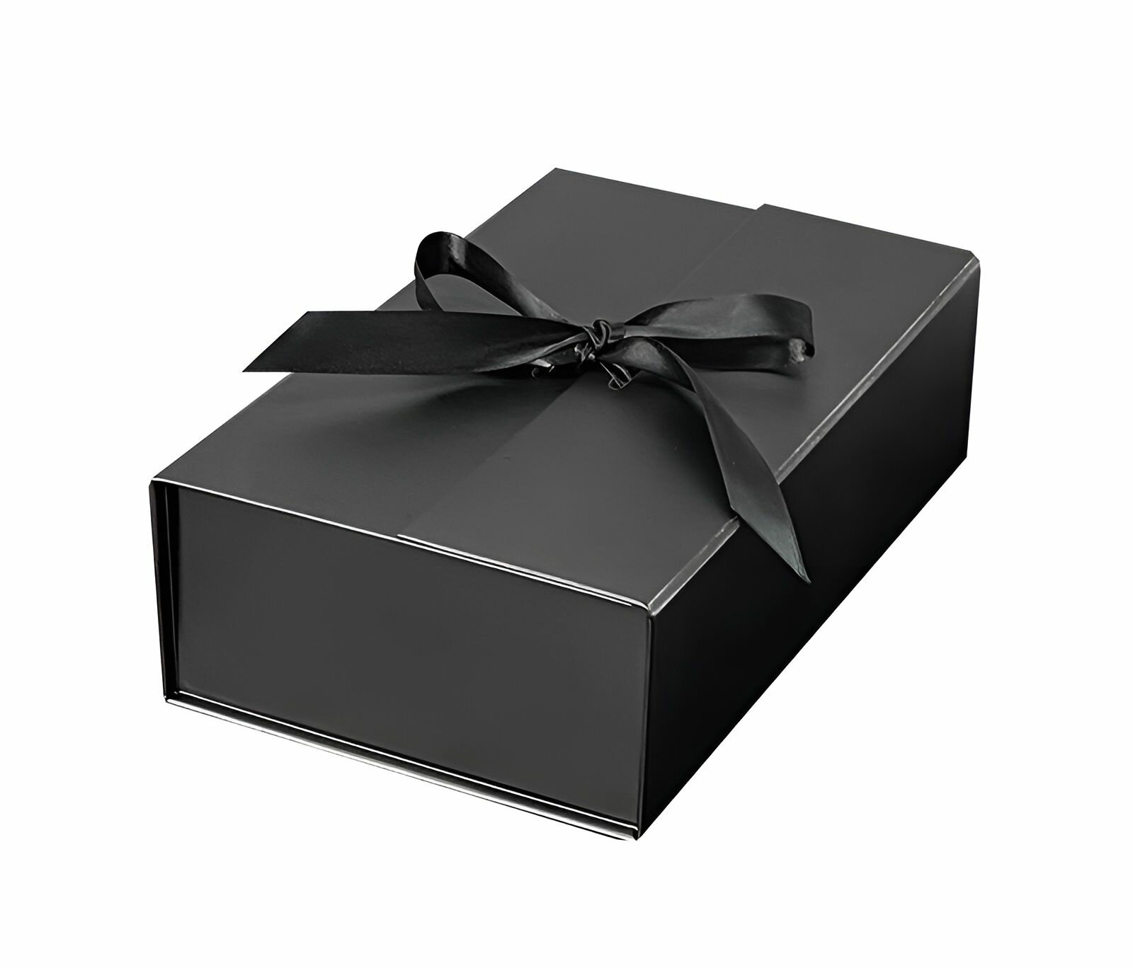 Подарочная коробка самосборная с двойными створками и бантом черная 29*28.5*9.5 см К00053