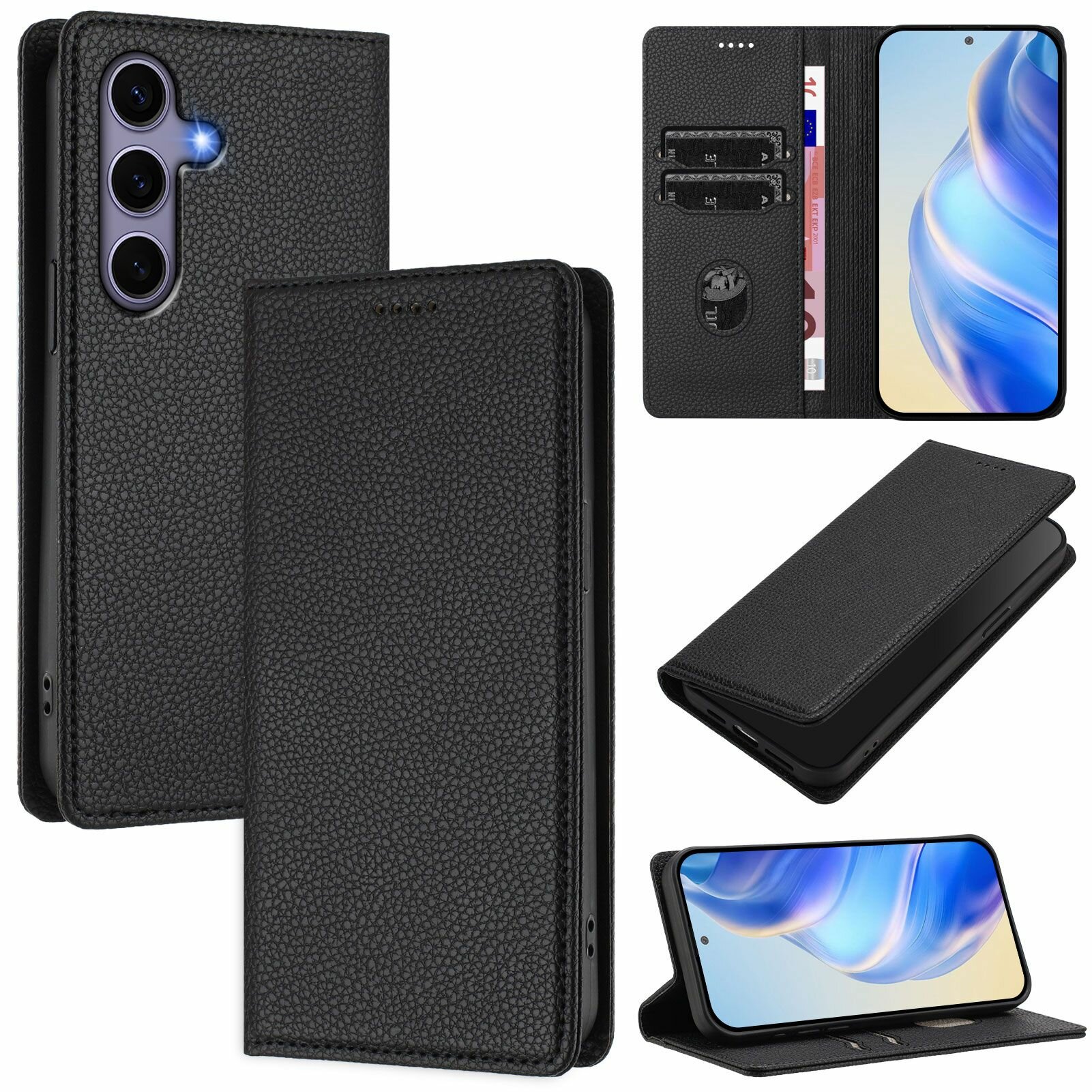 Кожаный книжка чехол для Samsung Galaxy S25 Plus / S25+ (Самсунг s25 plus, Самсунг галакси с25 плюс, с25+) с визитницей и RFID-блокировкой