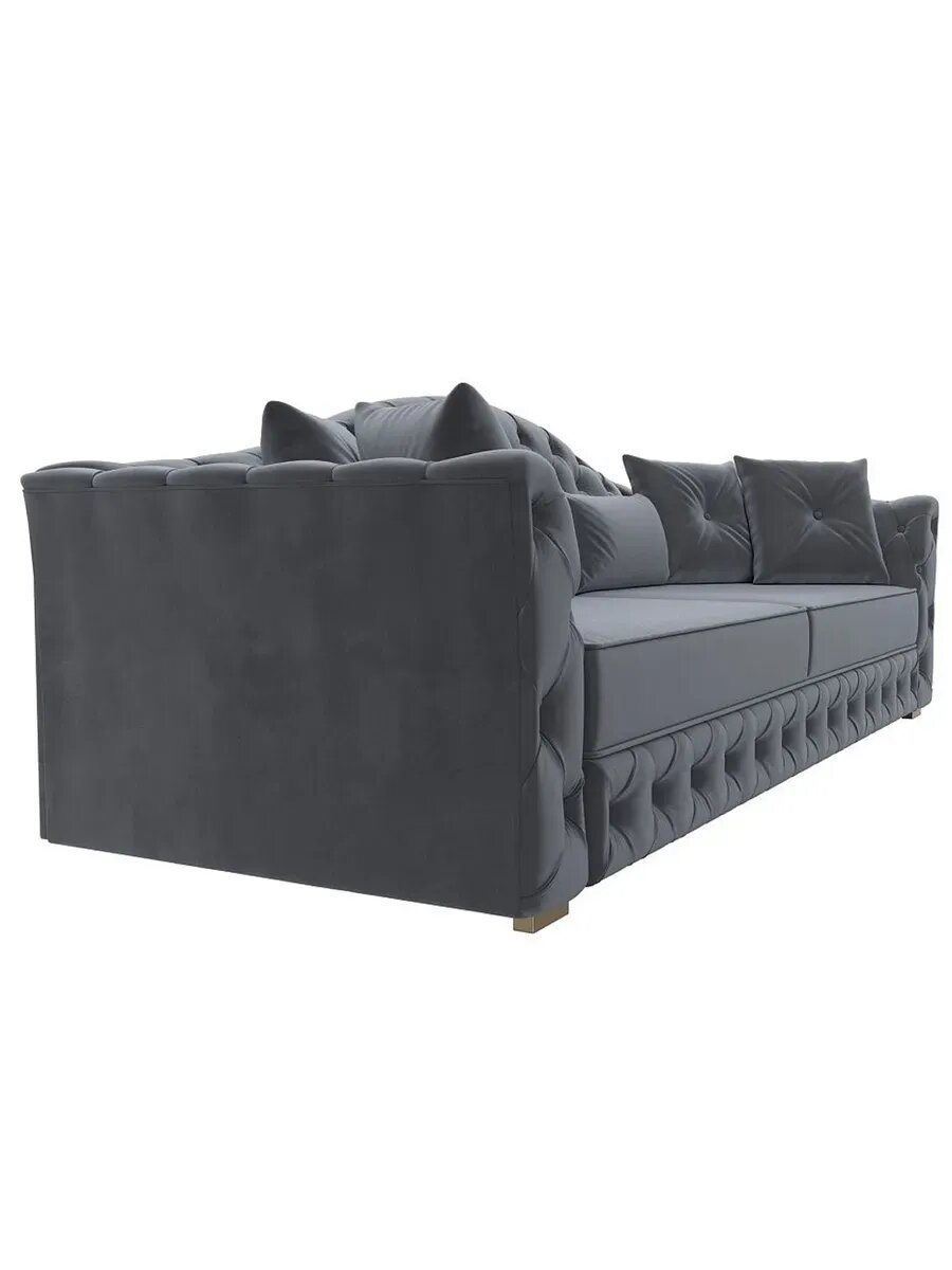 Диван прямой интерьерный Мельбурн на ножках,251х104х98 см, с каретной стяжкой, спальное место 198х140 см, велюр серый — фото 1