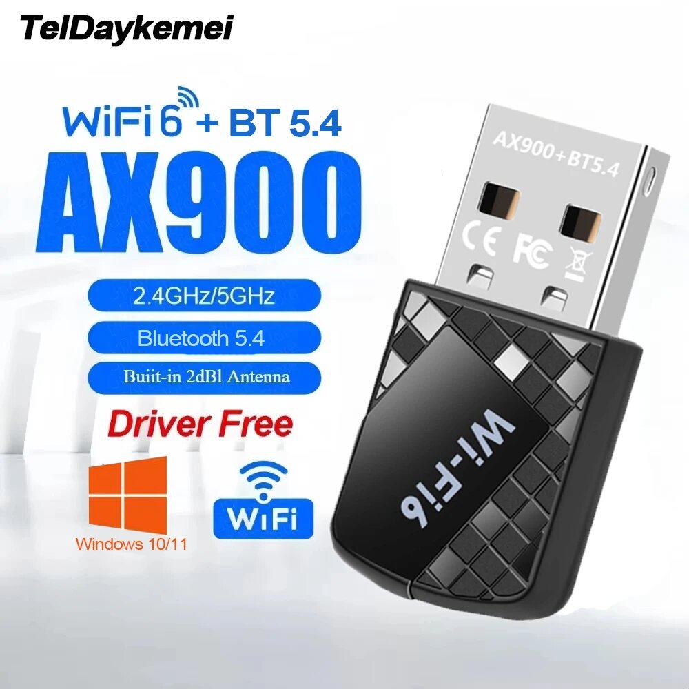 AX900 USB WiFi 6 Bluetooth 5.4 Адаптер 2в1 Dongle Двухдиапазонный 2,4G и 5 ГГц USB WiFi Сеть Беспроводной Wlan Приемник бесплатно