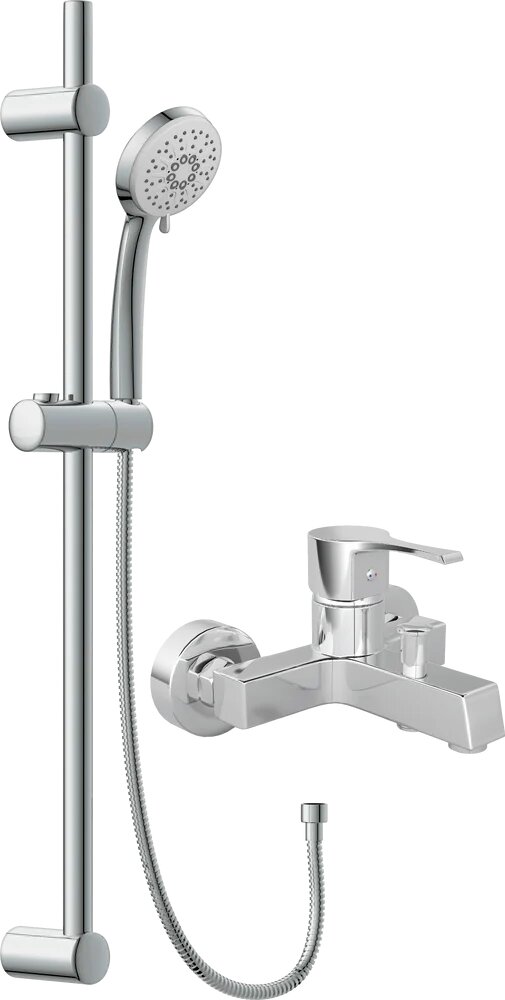 Смеситель для ванны с душем MEGA Sun MG-SUN01 с душевым гарнитуром, настенный, однорычажный, хром, глянцевый, латунный, из нержавеющей стали, с керамическим картриджем