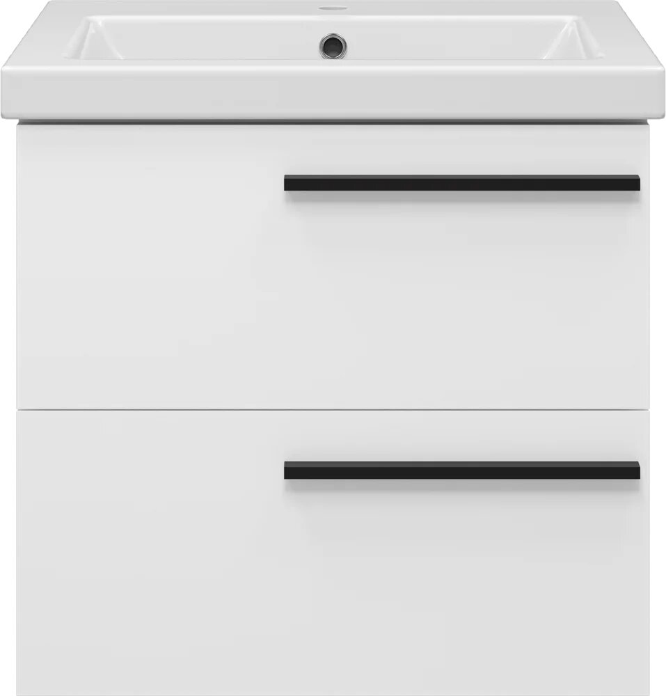 Тумба под раковину без столешницы Misty Ненси 60 подвесная, белая, матовая, из МДФ, тумба для ванной, с ящиками, с доводчиками