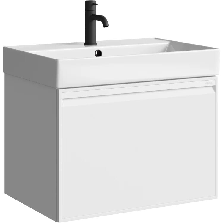 Тумба с раковиной Aqwella Pure 65 подвесная, 65, 5 см, белая, матовая, из МДФ, с ящиками, раковина для ванной фаянсовая, прямоугольная