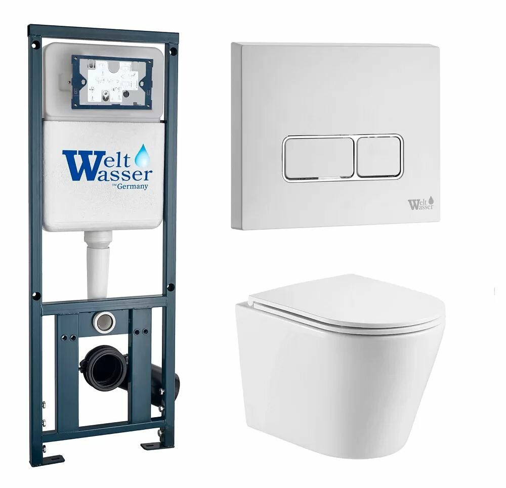Комплект; Унитаз с инсталляцией WeltWasser MARBERG 410 + SALZBACH 043 GL-WT + MAR 410 SE GL-WT