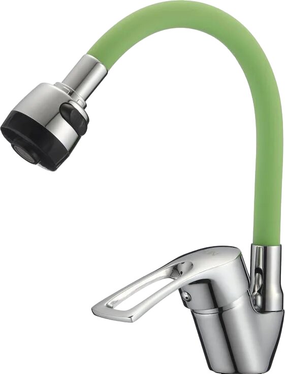 Смеситель для кухни D-lin D150422-5T с гибким изливом, с поворотным изливом, хром, зеленый, матовый, глянцевый, однорычажный, с керамическим картриджем