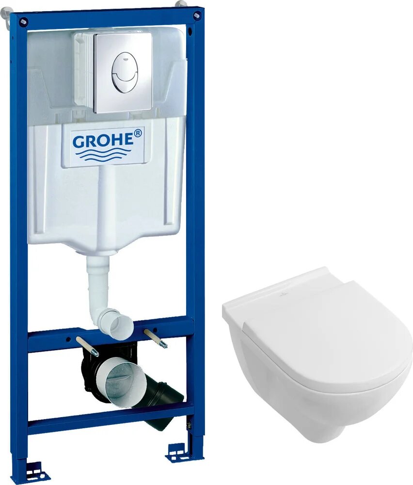 Комплект 2 в 1 Унитаз подвесной Villeroy & Boch O.Novo 5660HR01 / Инсталляция с кнопкой Grohe Rapid SL 38721001 цвет хром