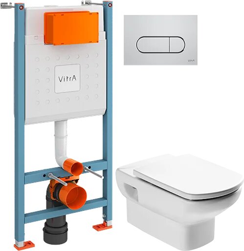 Комплект 3 в 1 Унитаз подвесной Roca Dama senso 346517000 / Сиденье Dama Senso ZRU9000041 c микролифтом, петли хром / Инсталляция с кнопкой VitrA V-Fix Core 732-5800-01 цвет хром глянец