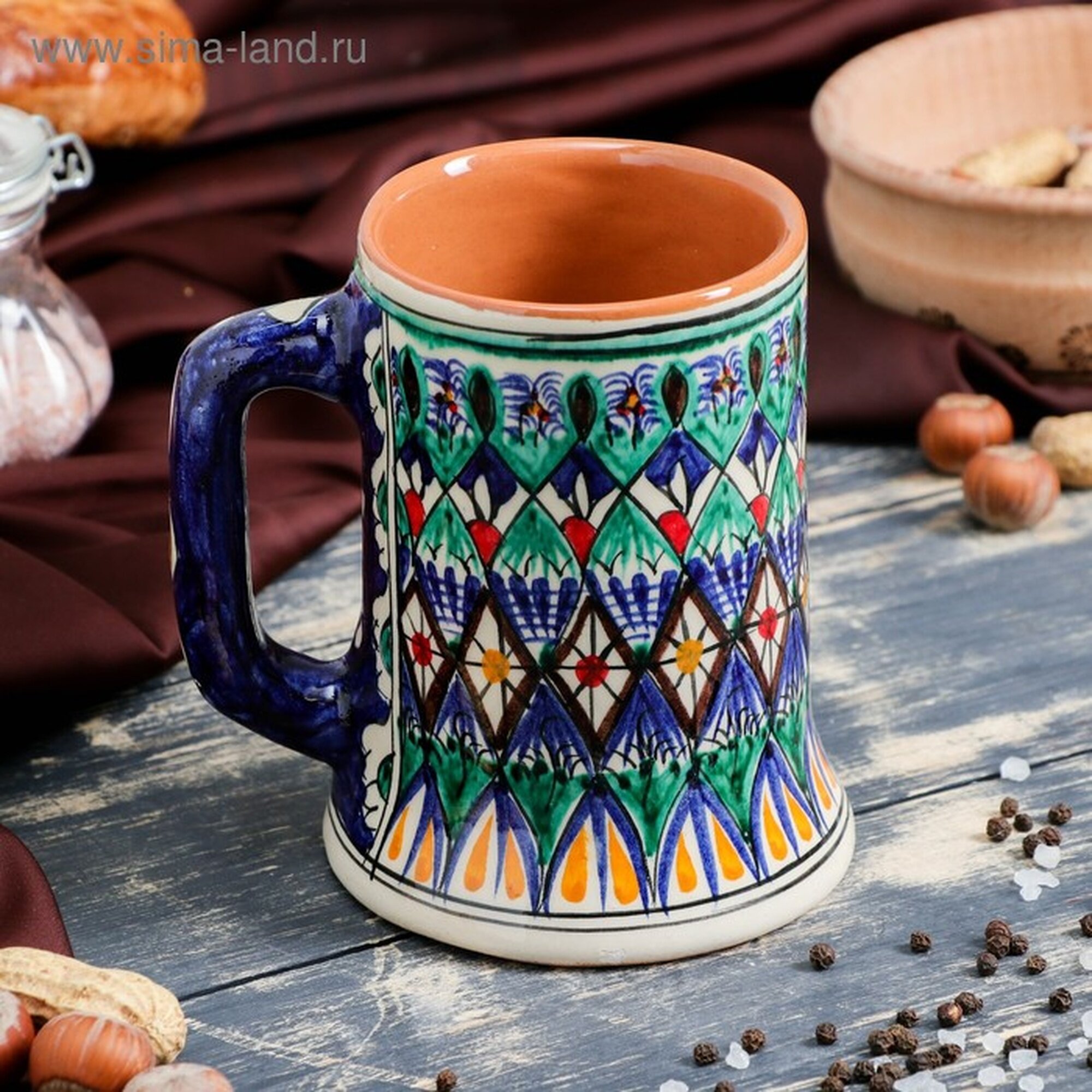 Кружка пивная Шафран Риштанская Керамика "Узор", керамика, 500 мл, разноцветный