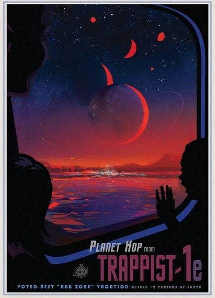 Плакат, постер вид из окна космического корабля на инопланетный пейзаж на бумаге, размер 21х30см