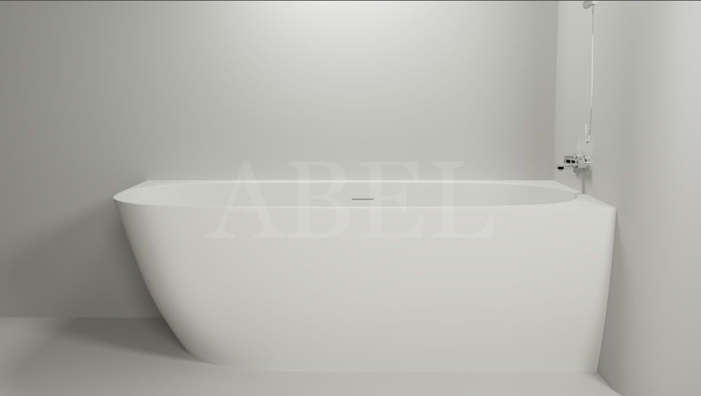 Пристенная ванна из литьевого мрамора Abel Lux глянец с переливом и сифоном с клапаном клик клак(правая)