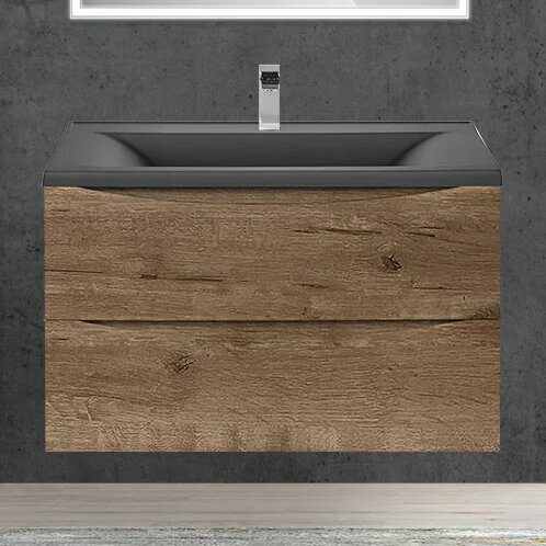 Тумба с раковиной Vincea Mia 80 подвесная, 80 см, светлое дерево, матовая, из МДФ, с ящиками, раковина для ванной, из искусственного камня, прямоугольная