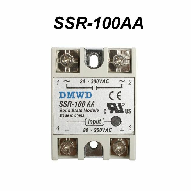 Твердотельное реле однофазное, до 100 ампер, 24-380 вольт, управление переменным напряжением 80-250 VAC, SSR-100 AA -1 шт.