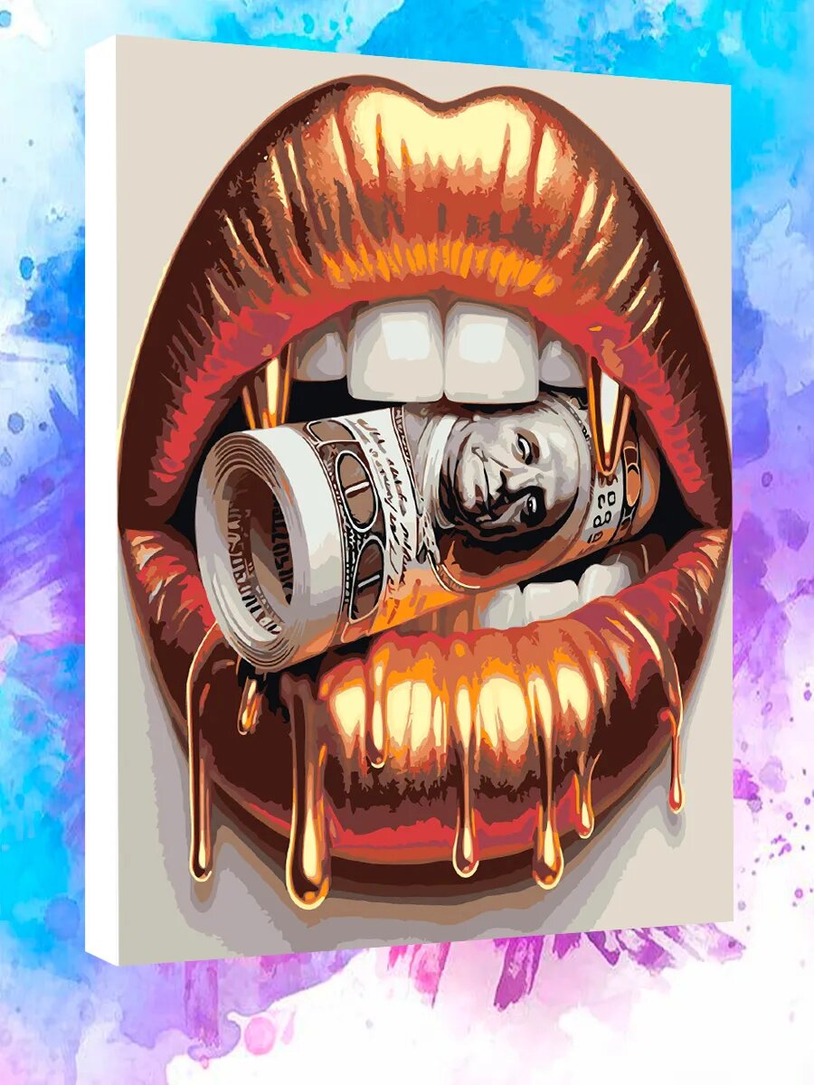 Картина по номерам Золотые Губы Доллары_Арт