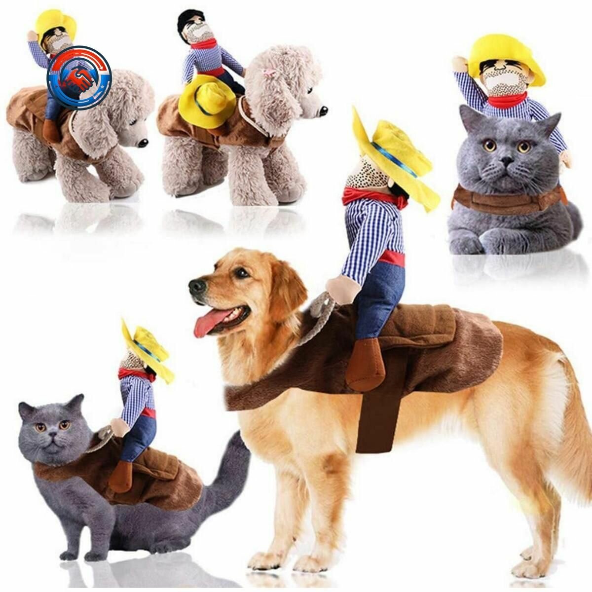 Костюм ковбой для собаки, регулируемое седло с поводком, дышащая хлопковая одежда на Хэллоуин и праздники, удобная и мягкая, S-XL