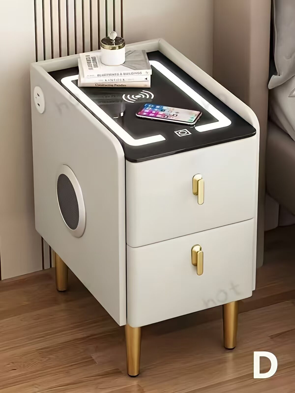 Тумба-секретер, 2 ящика, 4 варианта цвета, Bluetooth, USB, беспроводная зарядка