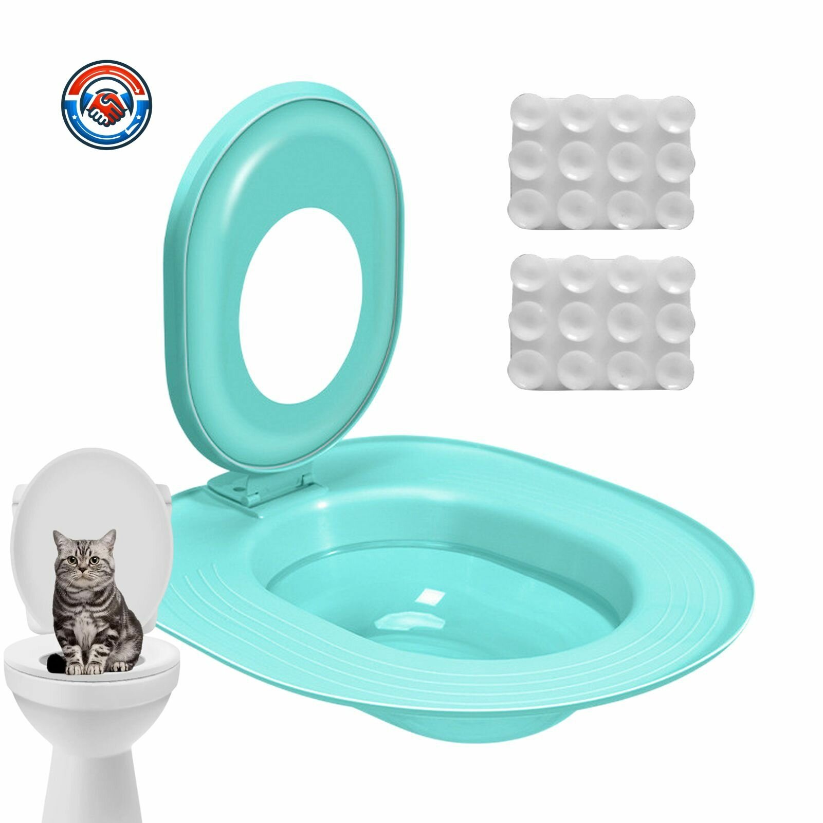 Лоток-тренажер для приучения кошек к унитазу, универсальный 39x36,5 см, антискользящий, легко моется, экономит наполнитель, экологичное решение для кошачьего туалета