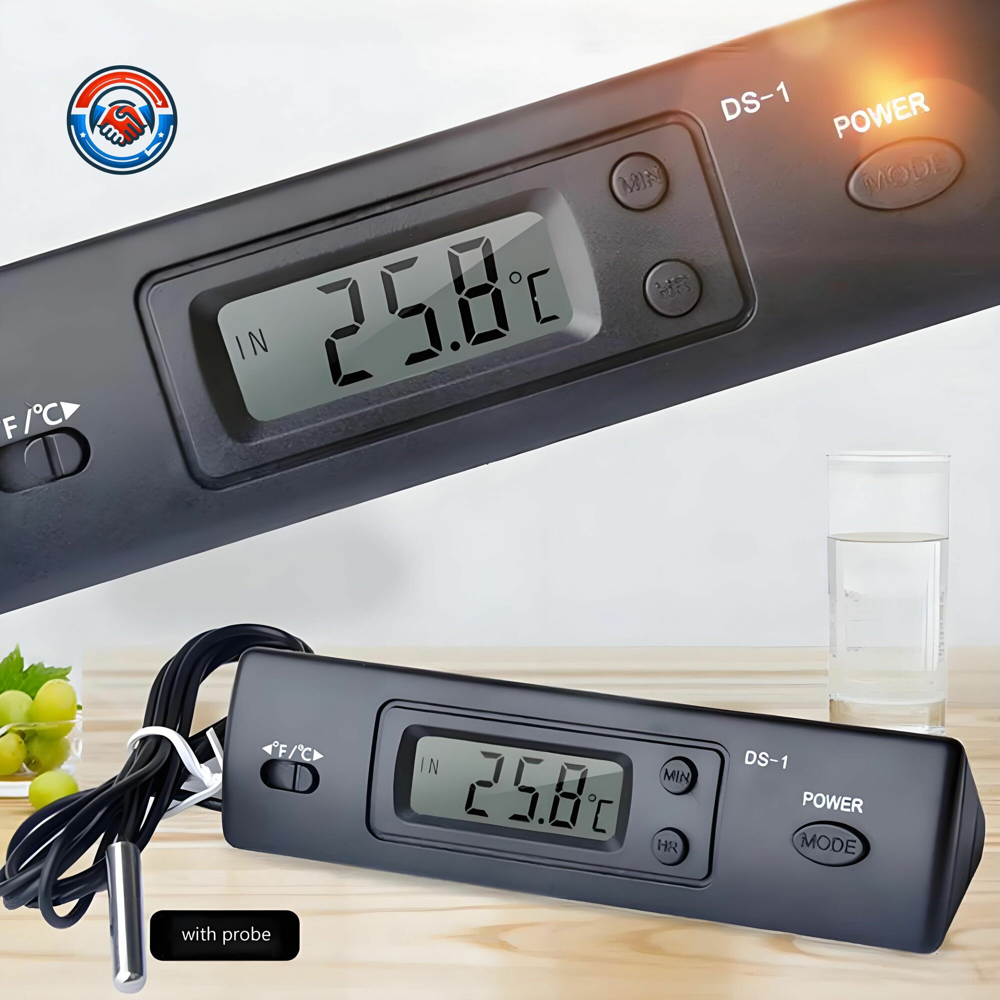 Универсальный цифровой термометр с внешним зондом 1 м, водонепроницаемый датчик температуры для аквариума, террариума, холодильника, ванны, настольный LCD-дисплей с часами, измерение от -50 до 70