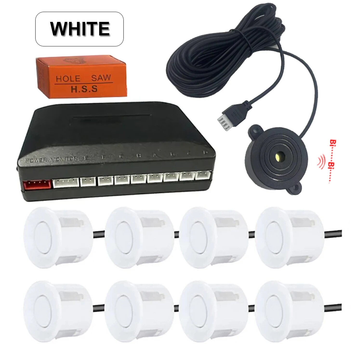 Модель зуммера, парктроник автомобиля, несколько радарных парковочных датчиков с 8 датчиками, обратный резервный парковочный радар, монитор, система детектора, White sensors