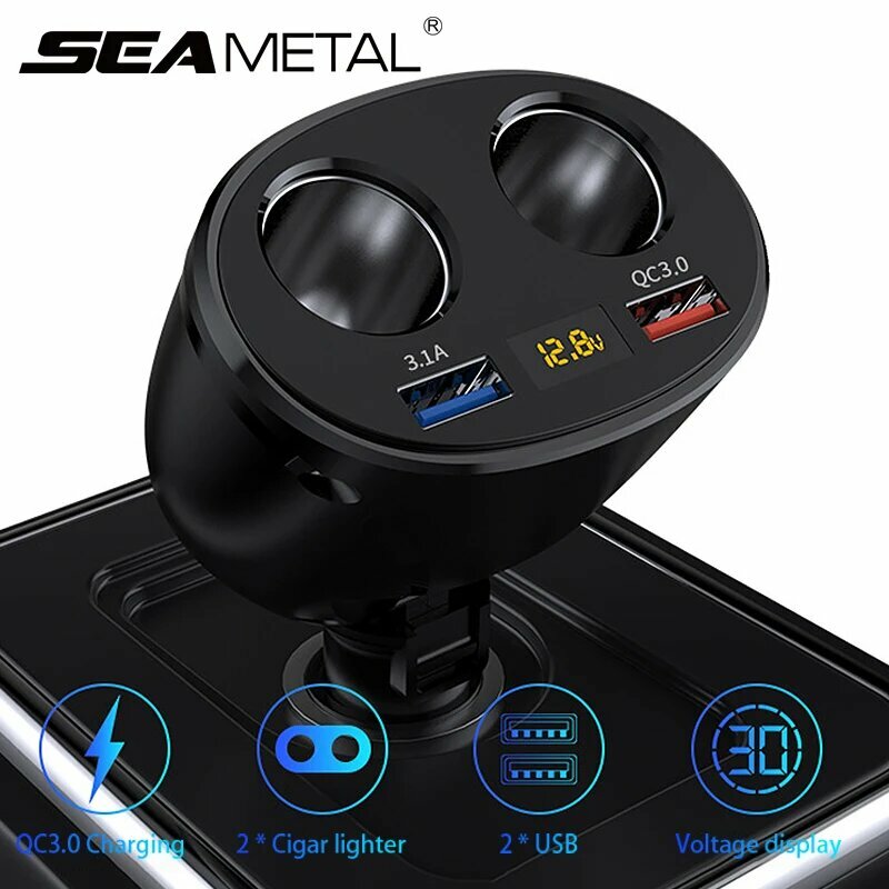 Автомобильное зарядное устройство USB прикуриватель QC Быстрая зарядка разветвитель прикуривателя зарядное устройство разъем поворотный цифровой Напряжение