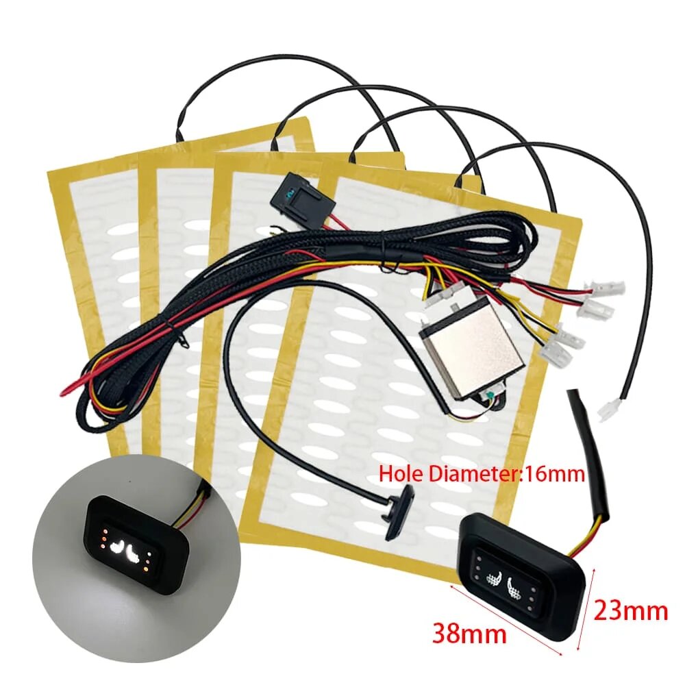 Новый встроенный комплект обогрева автомобильных сидений, подходит для 2-местных сидений, универсальная грелка из сплава/углеродного волокна, одинарный 3-уровневый квадратный переключатель управления Alloy Wire