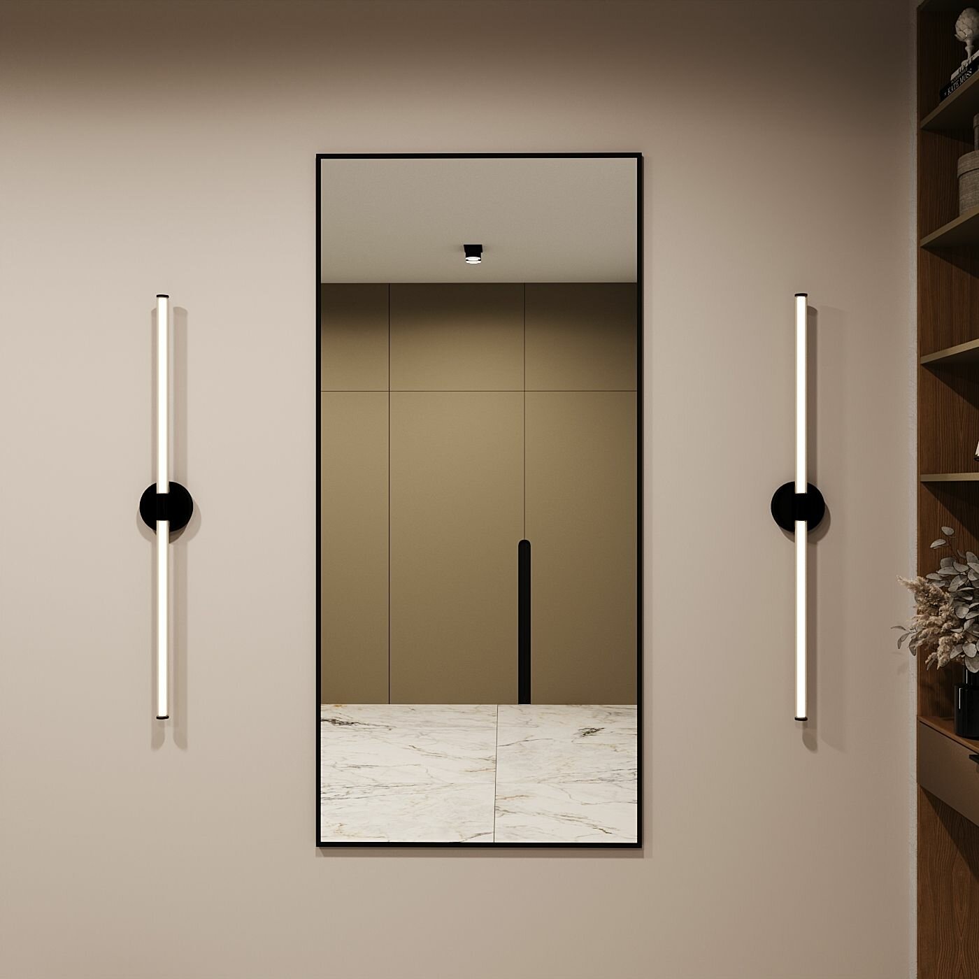 Зеркало настенное 161х70 см. BLX MIRROR интерьерное в алюминиевой раме, Черное