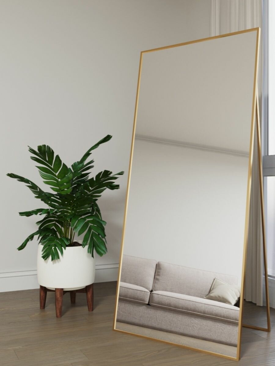 Зеркало настенное 161х70 см. BLX MIRROR интерьерное в алюминиевой раме напольное, Золото