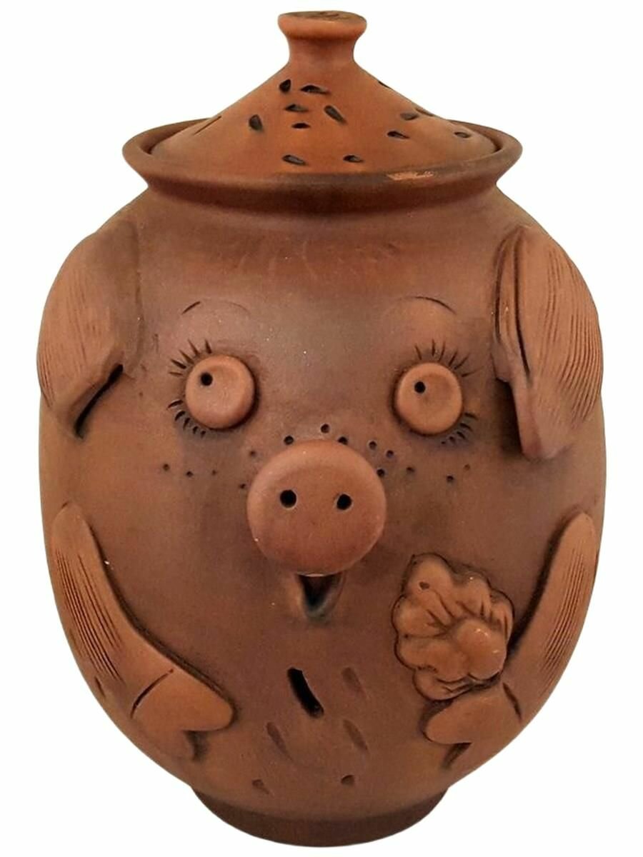 Емкость для картофеля, лука, чеснока, Картофельник малый "Хрюша разные ушки", глина, керамика, ручная работа