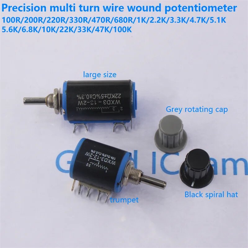 WXD3-13-2W 10K 100R 220R 470R 680 Ом WXD3-13 Многооборотный потенциометр 2 Вт с проволочной обмоткой 1K 2,2K 4,7K 5,6K 6,8K 47K 100K Поворотный переключатель