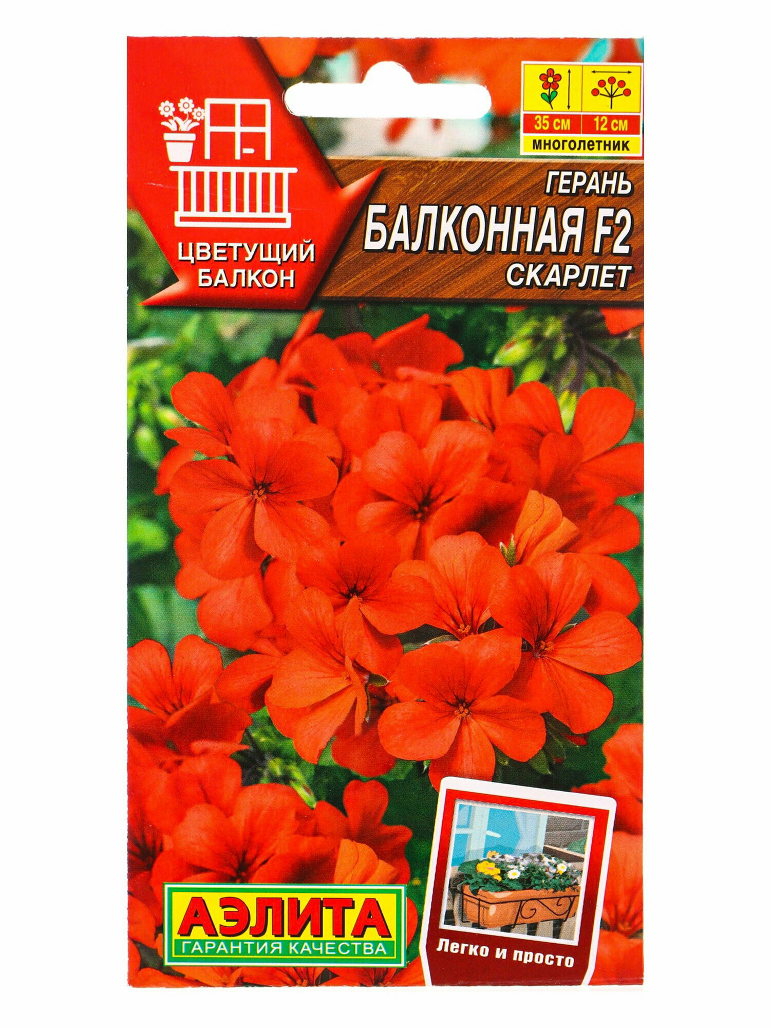 Семена цветов Герань "Балконная" F2, скарлет, 5 шт, высота растений: до 30 см