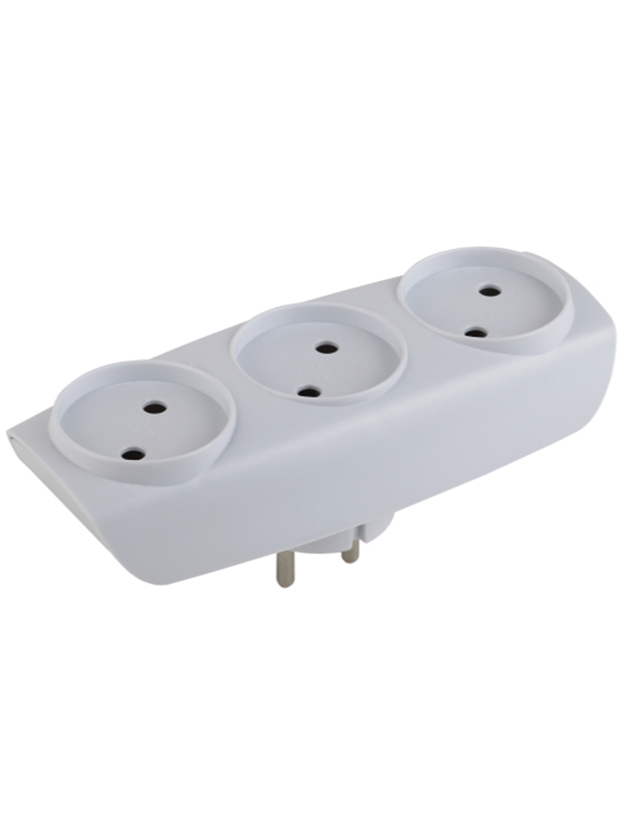 Тройник электрический ЭРА на 3 розетки, 16А, IP20, поликарбонат, белый