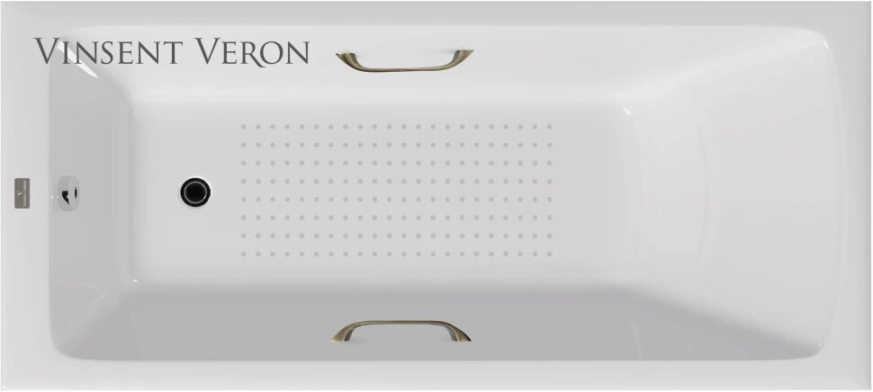 Ванна чугунная Vinsent Veron Kingston VKN1808050H/VH0012BR-AS 180x80 см, с ручками, антискользящим покрытием, белый