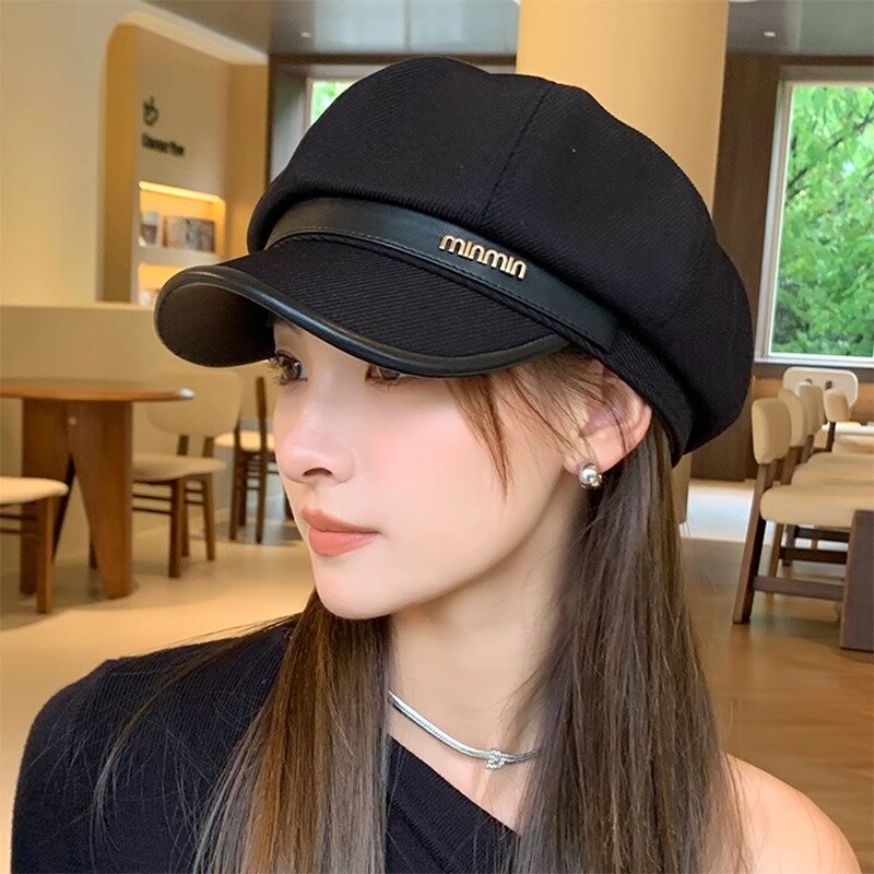 Корейский стиль, весенне-осенняя кепка-утка для женщин, повседневная шляпа художника в стиле ретро, берет, открывающая лицо, маленькая британская универсальная восьмиугольная шляпа