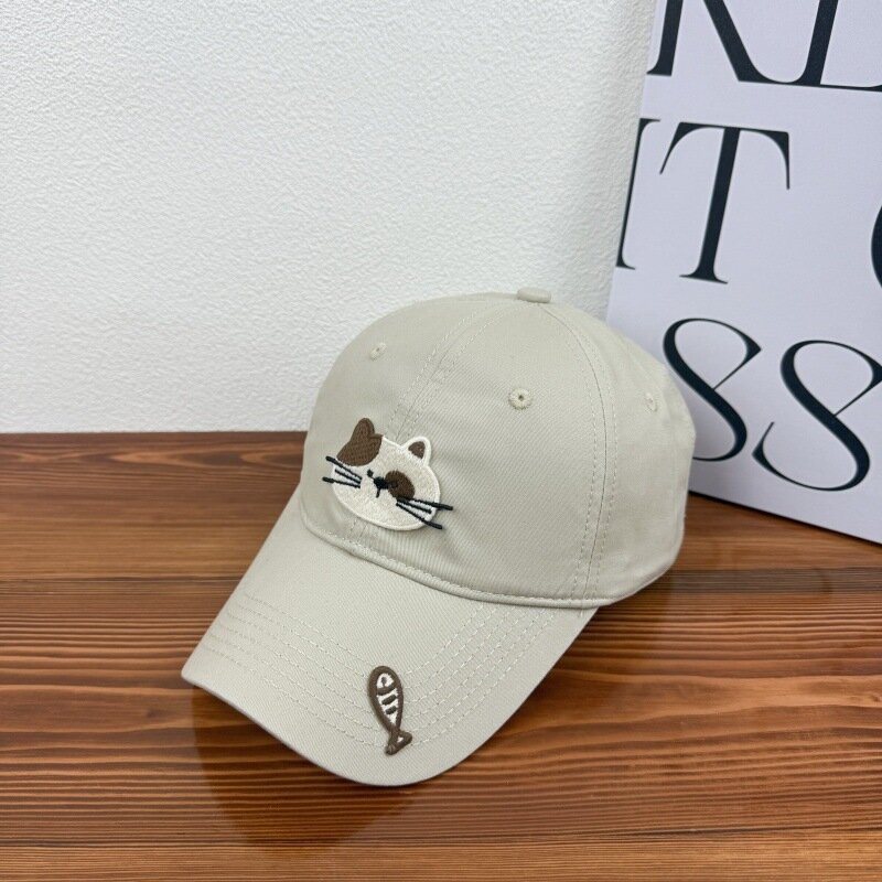 Новая летняя универсальная бейсболка с милым котенком и рыбкой с маленьким лицом, простая и дышащая летняя бейсболка с защитой от солнца с рисунком мультфильма