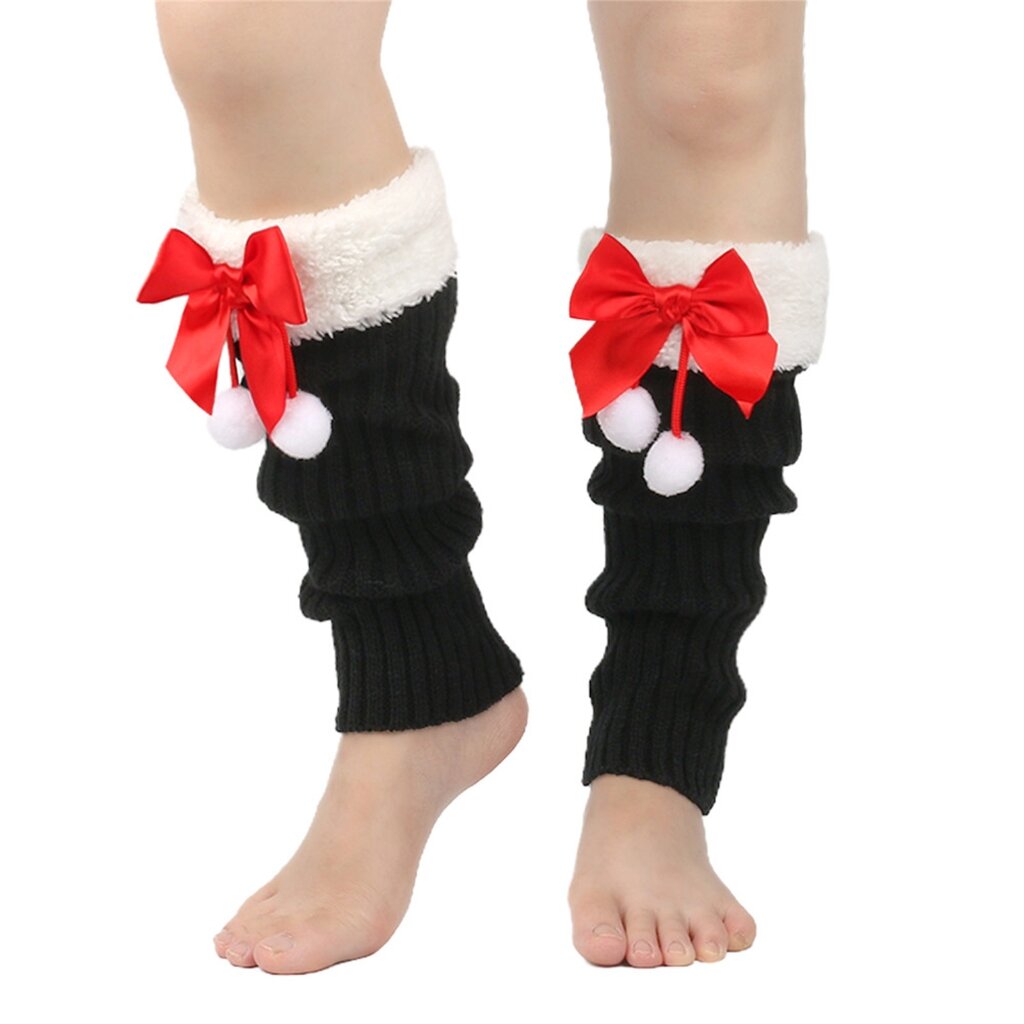 Вязаные гетры для женщин с меховой отделкой и бантами