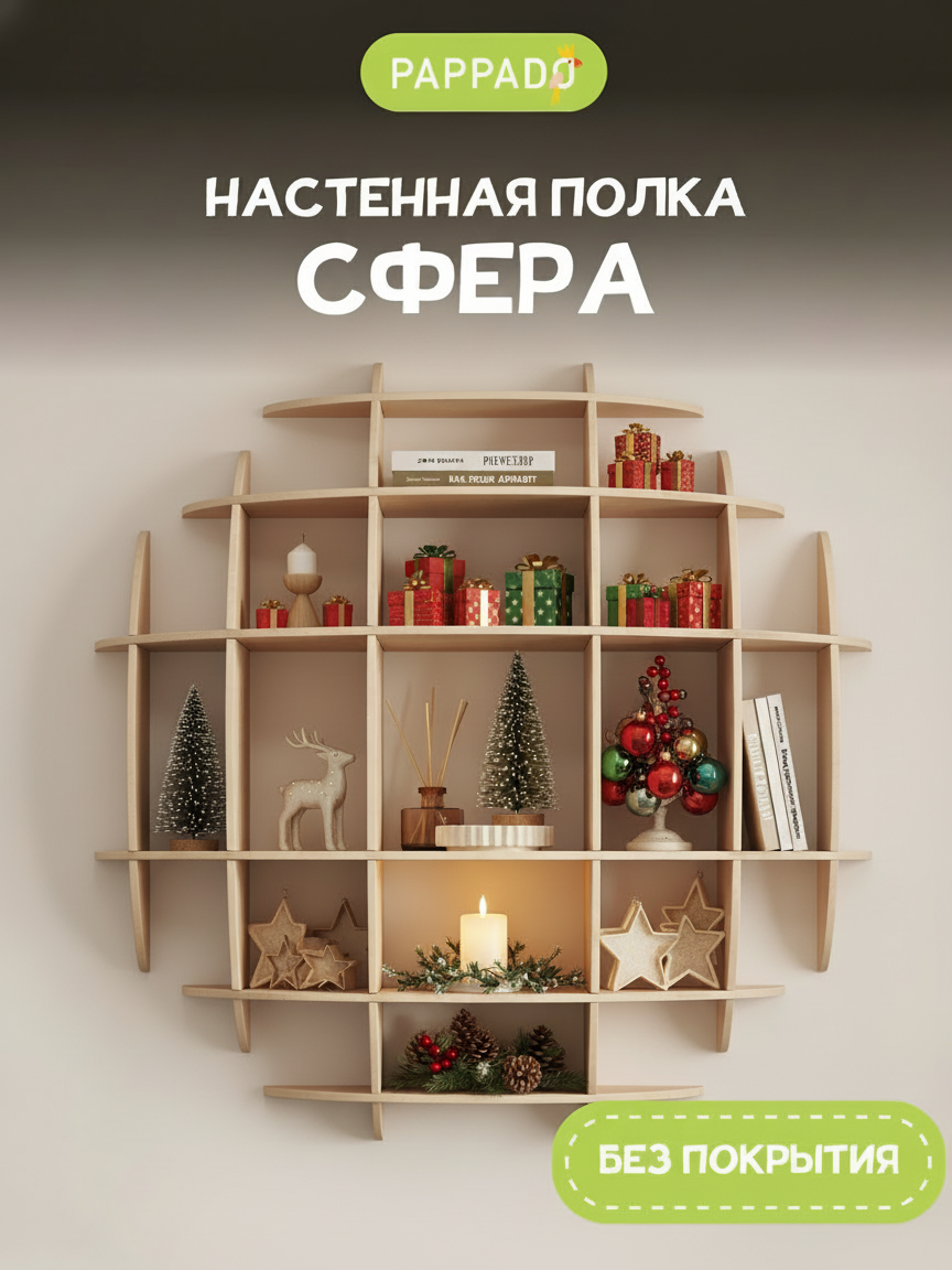 Настенная 3D полка "сфера" от "Pappado", шлифованная, нагрузка 25 кг