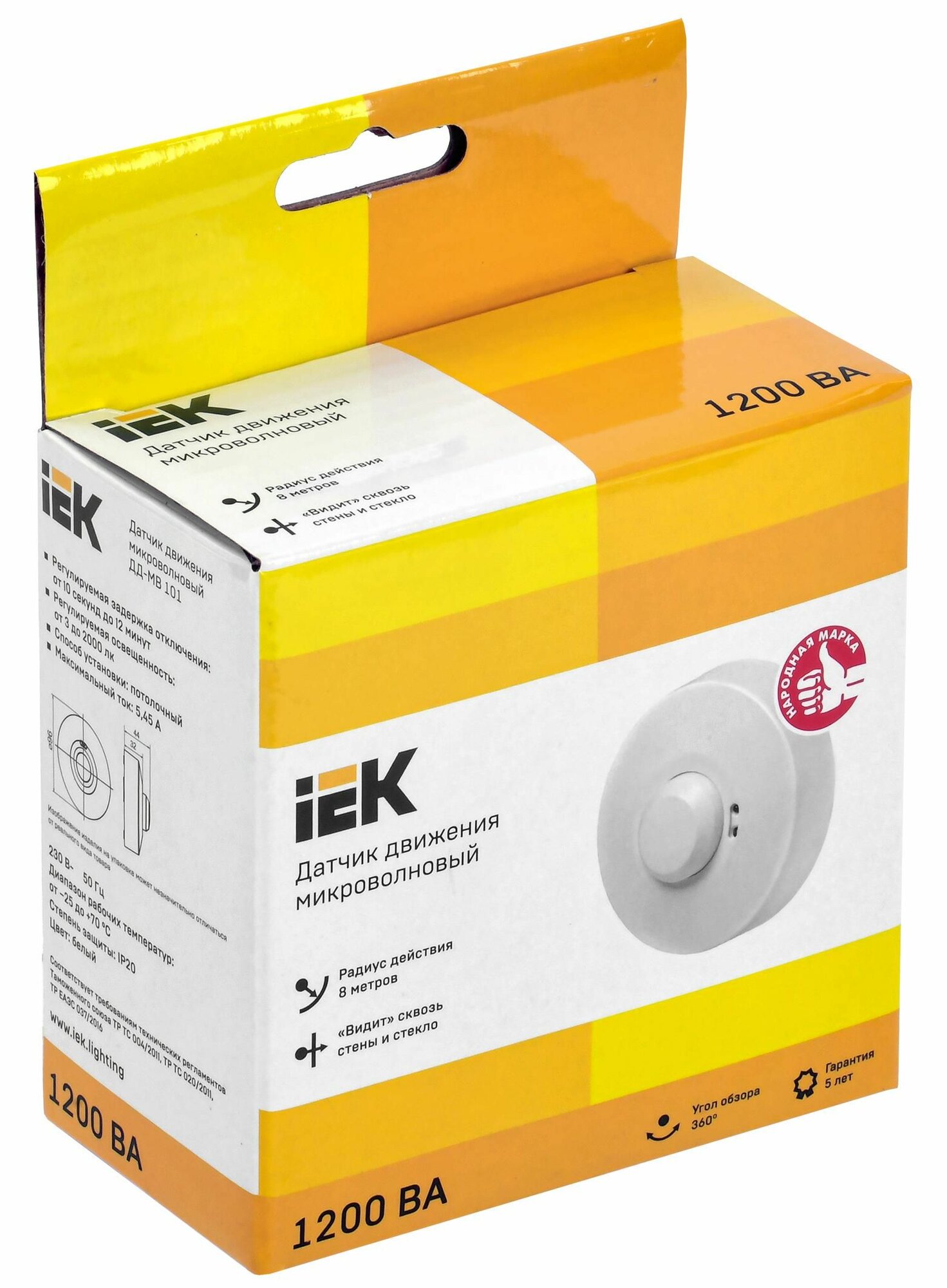 Датчик движения IEK ДД-МВ 101 белый, 1200Вт, 360 гр, 8М, IP20