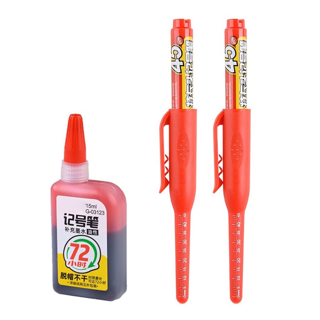 2шт Ручек для разметки глубоких отверстий, маркеры с наконечником длиной 45 мм и сменными чернилами объемом 15 мл Для разметки по дереву, Керамике, металлу, пластику