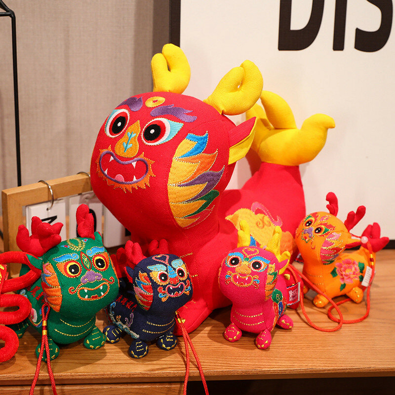 Мягкая игрушка-талисман 2024 года Дракона, льняная кукла-дракон «Пять благословений», кукла-талисман года Дракона по зодиакальному знаку, подарок на открытие компании.