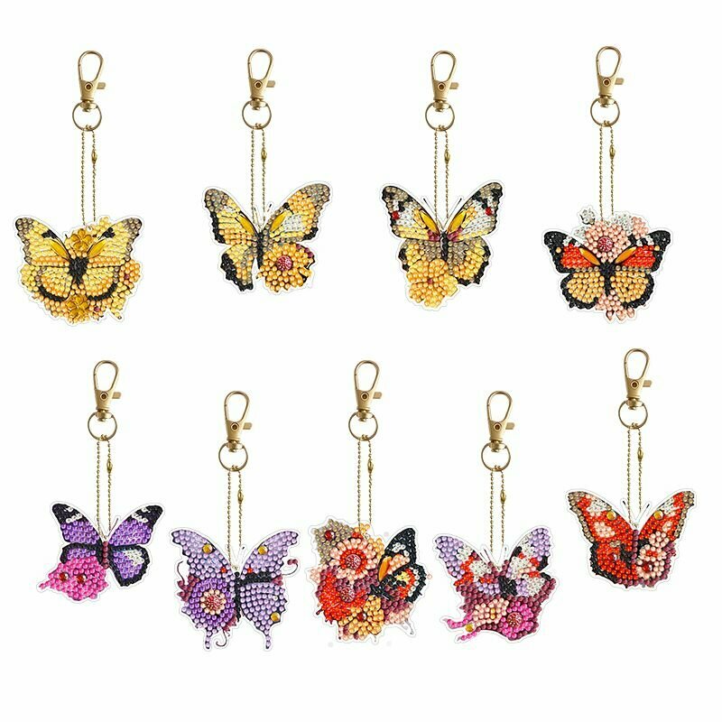 Алмазная мозаика для детей "Цветы и бабочки", 9 односторонних брелоков