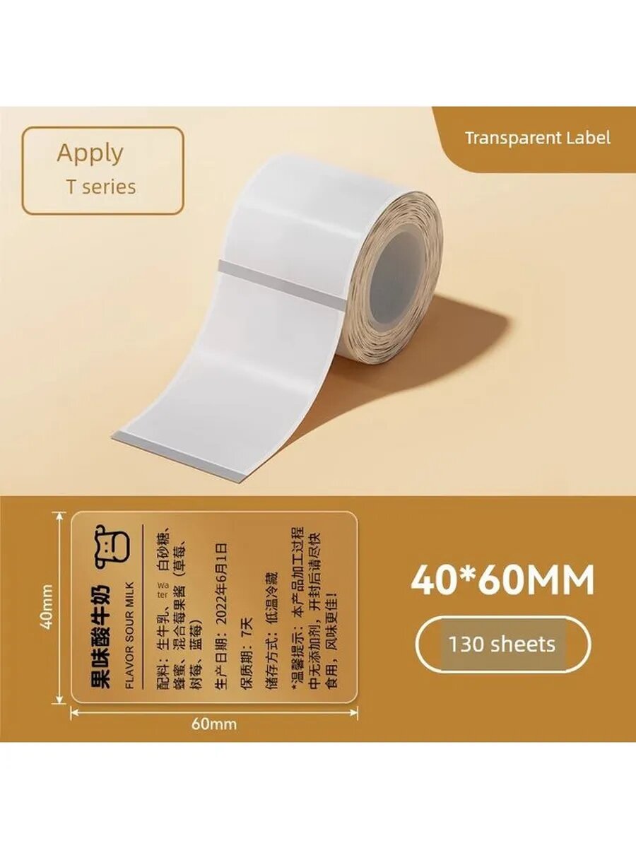 Термоэтикетки прозрачные 40x60мм (5 рулонов, 125 шт/рулон)