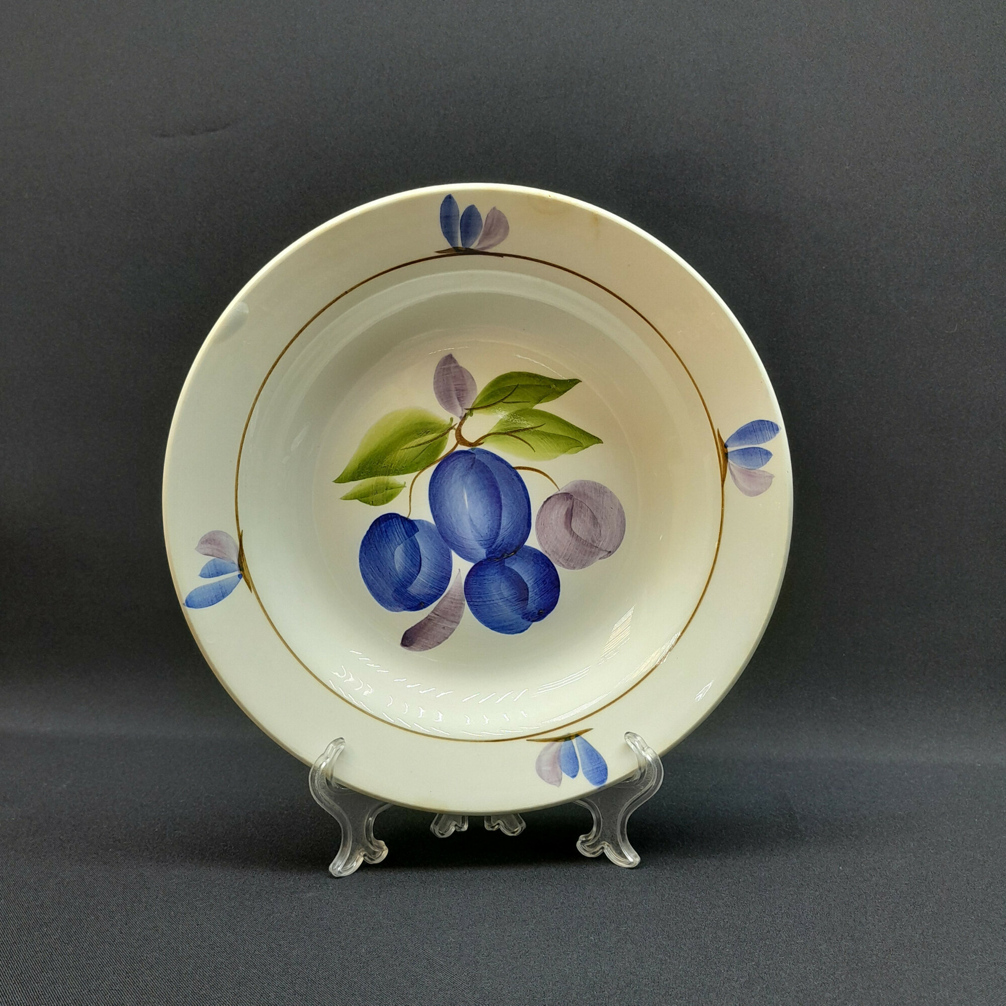 Суповая тарелка Краснодарский з-д, фаянс ручная роспись 24 см, винтаж СССР