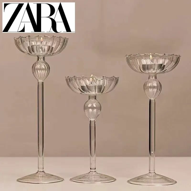 Подсвечник ZARA HOME стеклянный, 3 шт, цветочная форма, разная высота, для дома — фото 1