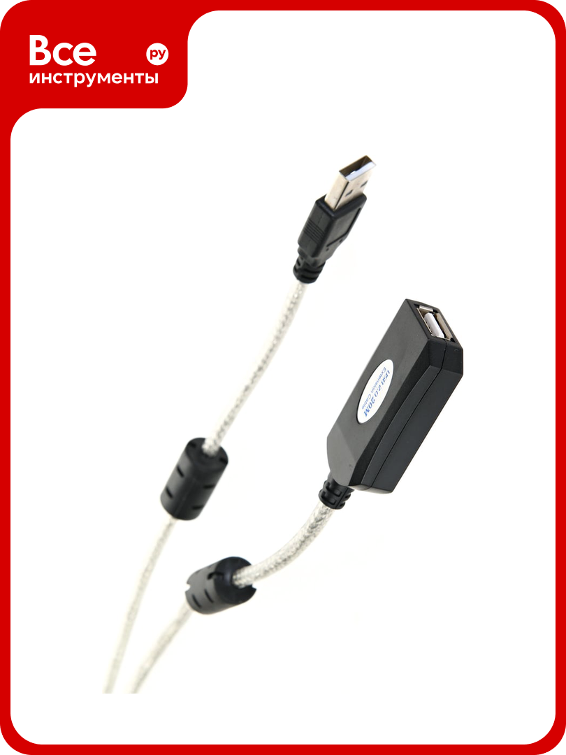 Кабель‑адаптер AOpen/Qust USB2.0‑repeater Am‑Af Aopen ACU823‑20M, USB‑A разъём, медный провод, черный корпус, кабель