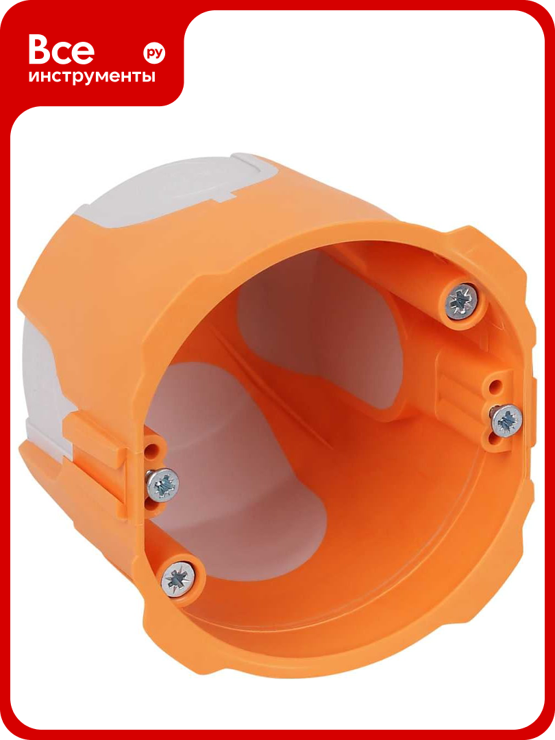 Установочная не распространяющая горение двухкомпонентная приборная коробка Рувинил тусо с пластиковыми лапками, исполнение FRHF, для твердых и полых стен, D72 мм, H65 мм, 10 штук 10179НГ(10)