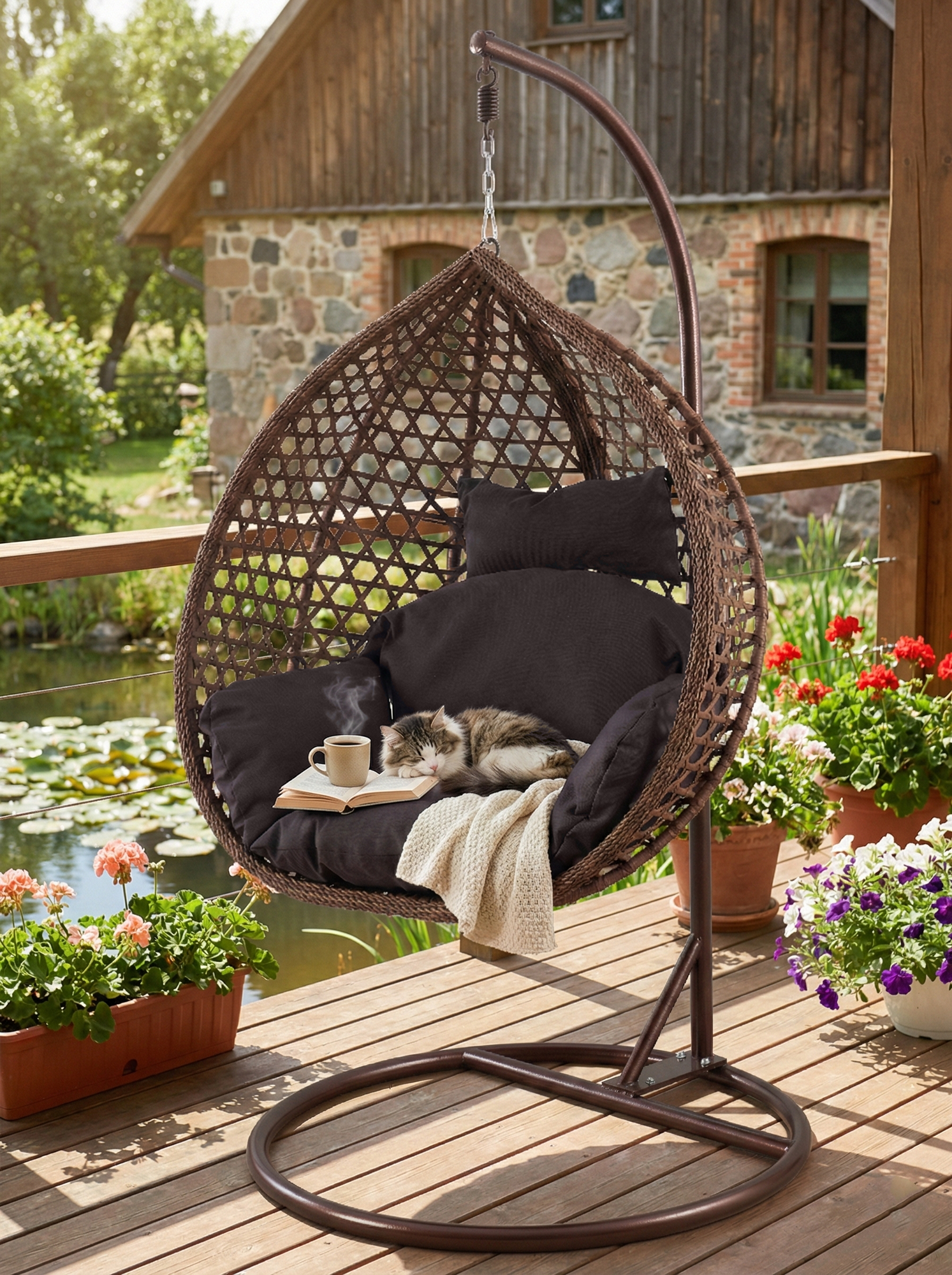 Подвесное кресло качели плетёное Сафира Премиум KD, коричневый