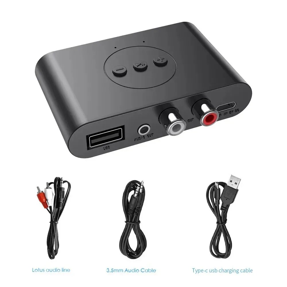 Bluetooth 5.2 Аудио Адаптер с RCA кабелем, черный